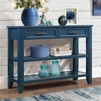 Navy Blue Mid-Century 42.01" Console Sofa Table, 2 Drawers, 2 Tiers Shelves - Bed Bath & Beyond ...